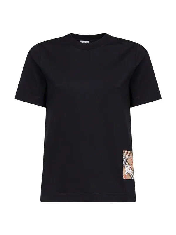 Burberry Black Cotton Check Patch T-shirt - Multicolor