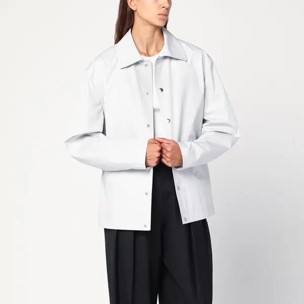 JIL SANDER Light Grey Cotton Taffeta Jacket With Logo - Gray