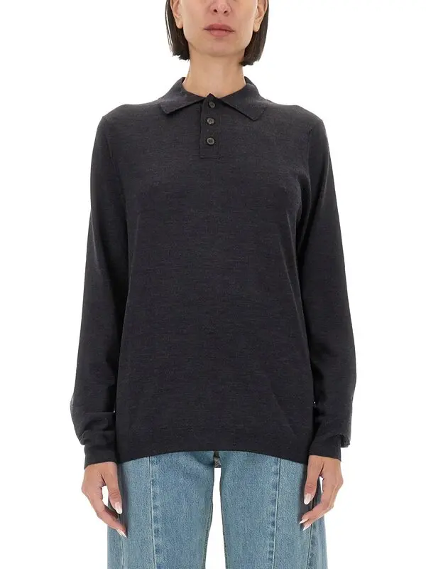 MAISON MARGIELA Long-sleeve Wool Polo Shirt - Gray