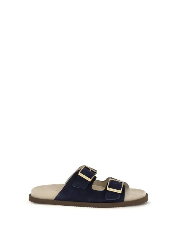 Brunello Cucinelli Suede Adjustable Strap Sandals - Blue