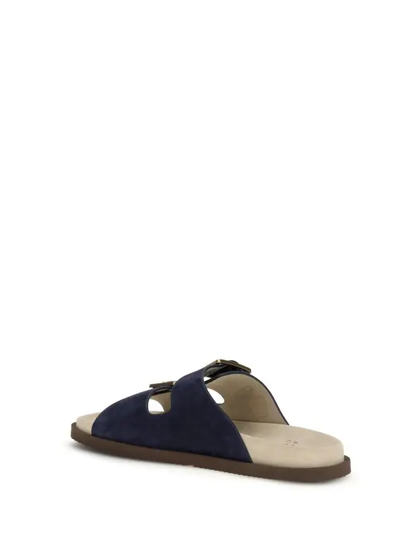 Brunello Cucinelli Suede Adjustable Strap Sandals - Blue