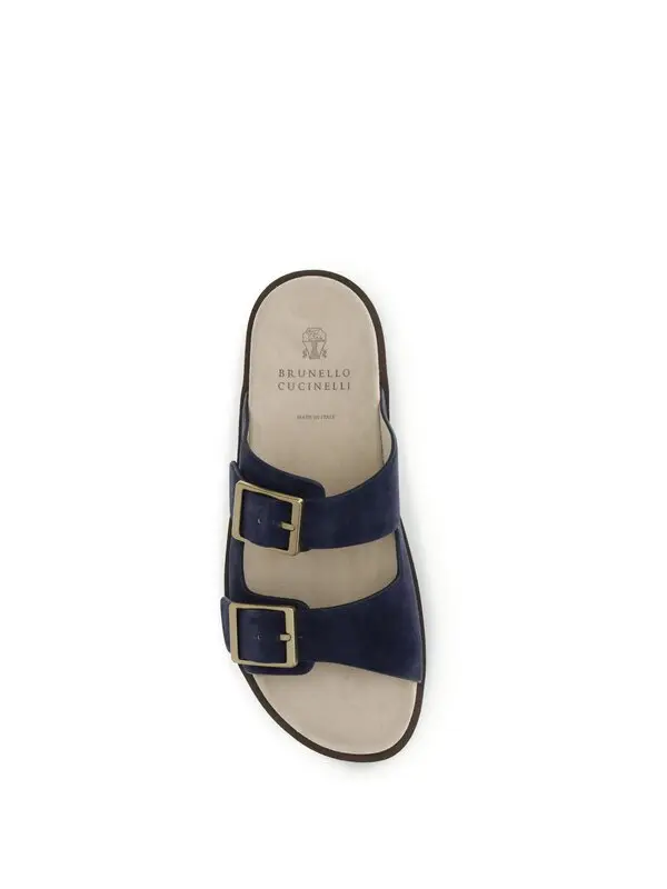 Brunello Cucinelli Suede Adjustable Strap Sandals - Blue
