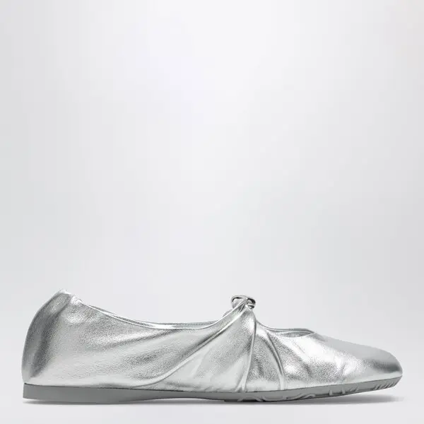 Loewe Pebble Soft Ballet Flats In Laminated Lamb Nappa Leather - Silver