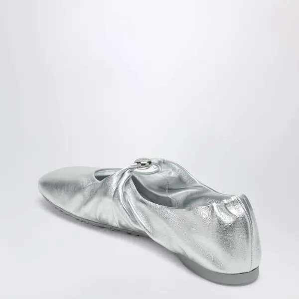 Loewe Pebble Soft Ballet Flats In Laminated Lamb Nappa Leather - Silver