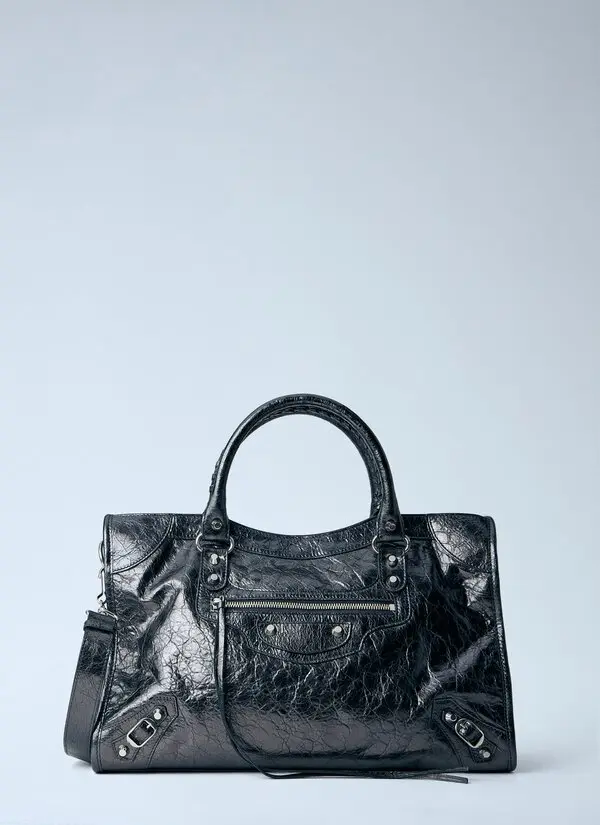 Balenciaga Le City Bag Medium Textured Leather Handbag - Gray