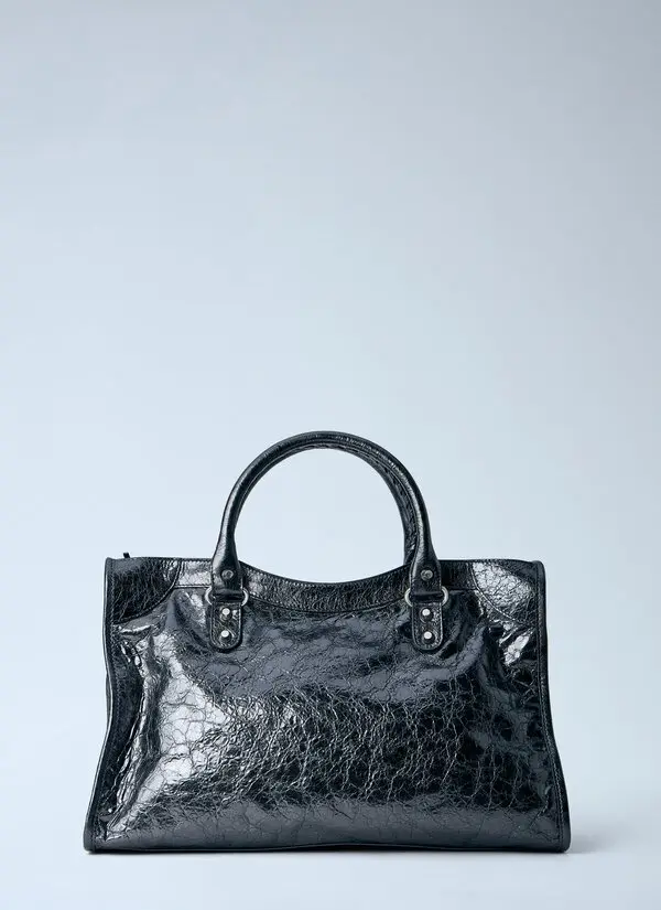 Balenciaga Le City Bag Medium Textured Leather Handbag - Gray