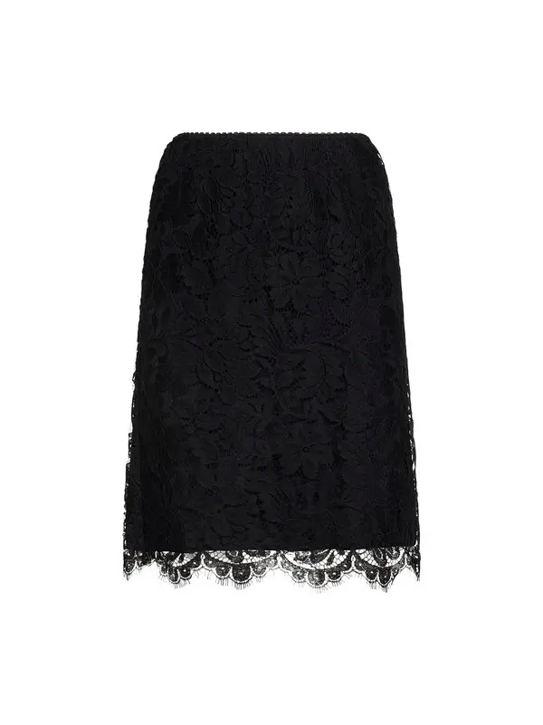 Chloé Black Floral Lace Straight Skirt - Multicolor