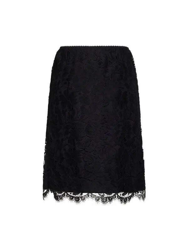 Chloé Black Floral Lace Straight Skirt - Multicolor