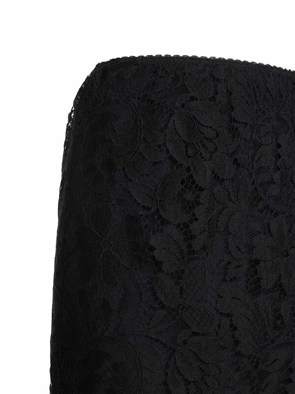 Chloé Black Floral Lace Straight Skirt - Multicolor
