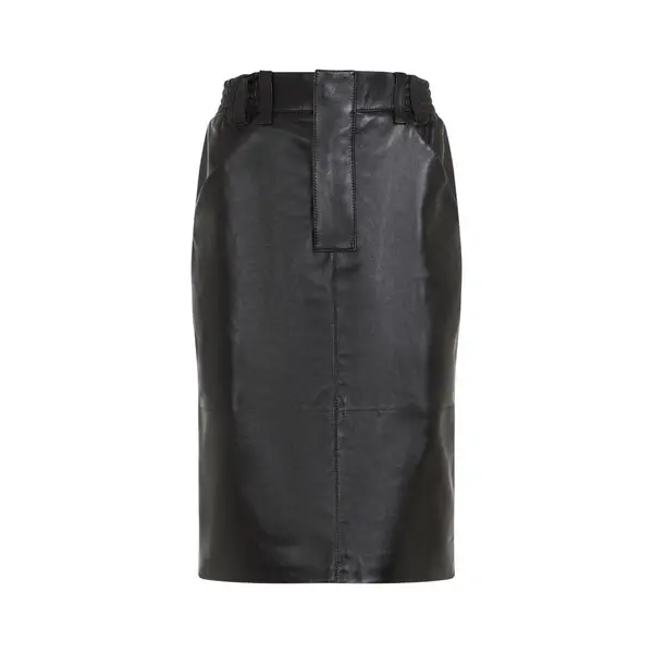 Saint Laurent Midi Skirt In Lamb Leather - Black