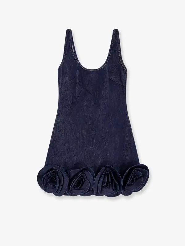 SELF-PORTRAIT Denim Mini Dress With 3d Flower Embellishments