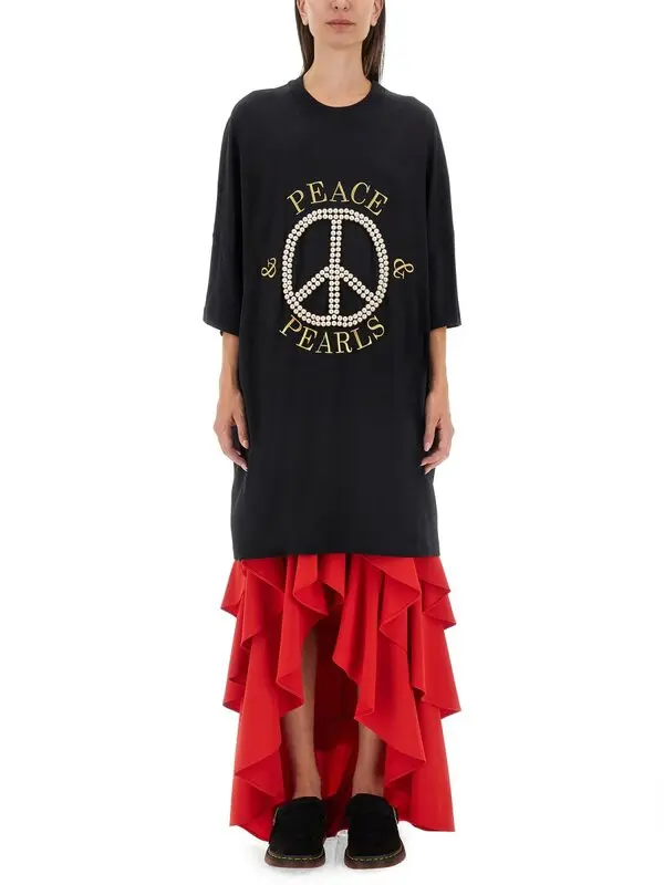 Moschino Peace & Pearls Cotton Interlock Dress - Black