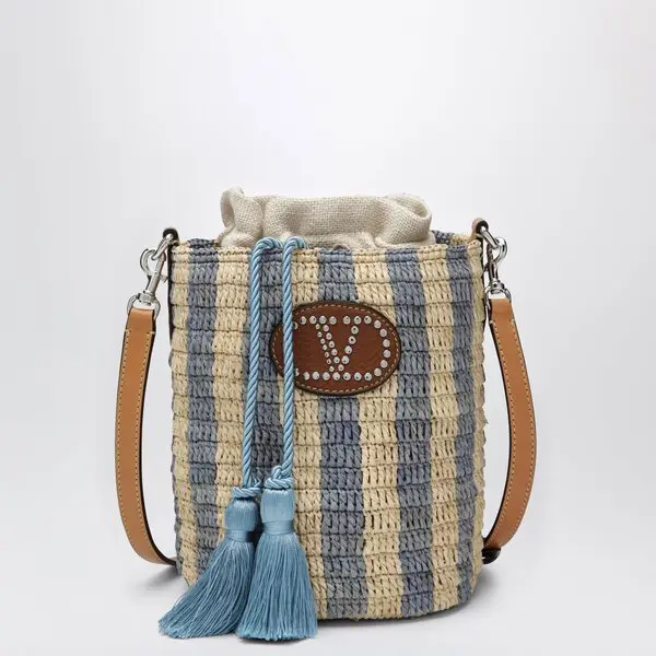 Valentino Garavani Small Raffia Bucket Bag - Cream