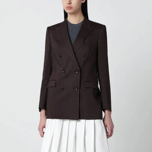 Tagliatore Linen-blend Double-breasted Jacket - Brown