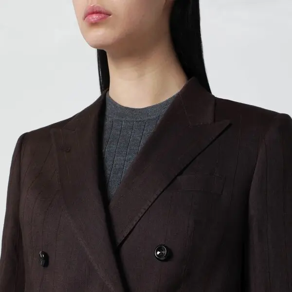 Tagliatore Linen-blend Double-breasted Jacket - Brown