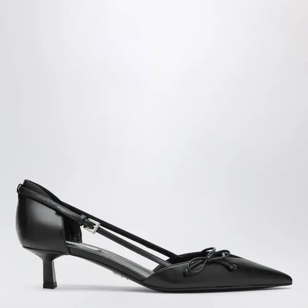 Prada Leather Slingback Pumps With Bow Detail - Black