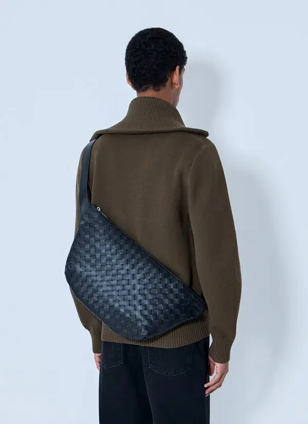 Bottega Veneta Intrecciato Leather Crossbody Bag - Black