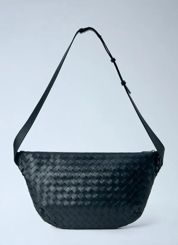 Bottega Veneta Intrecciato Leather Crossbody Bag - Black
