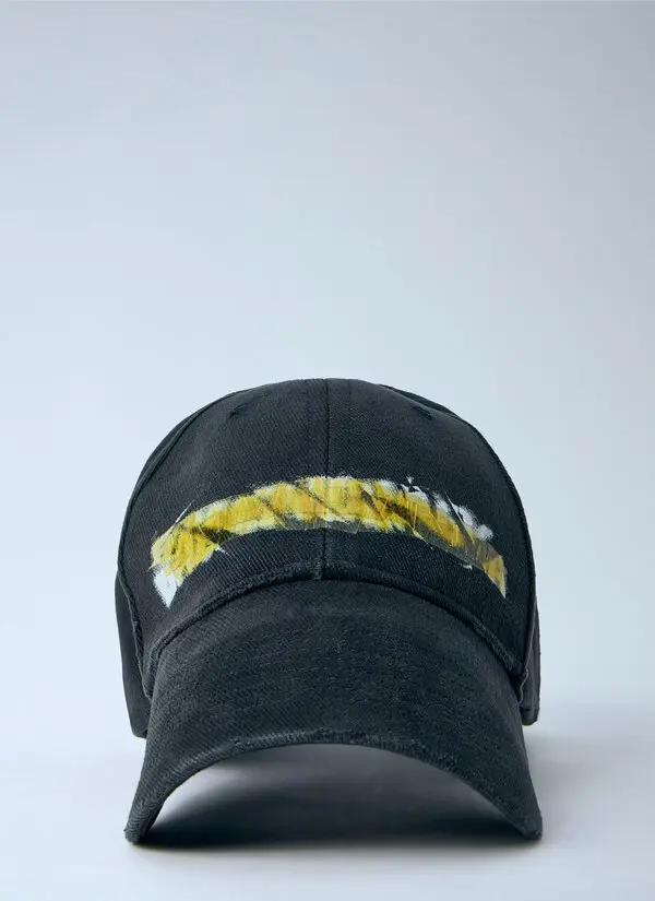 Balenciaga Faded Washed Cap With Abstract Detail - Black