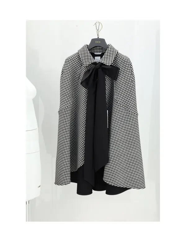 Dior Houndstooth Cape With Bow Detail