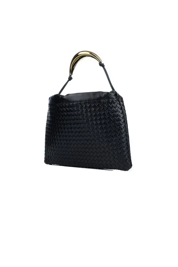 Bottega Veneta Woven Top Handle Bag With Gold Tone Hoop Handle - Multicolor