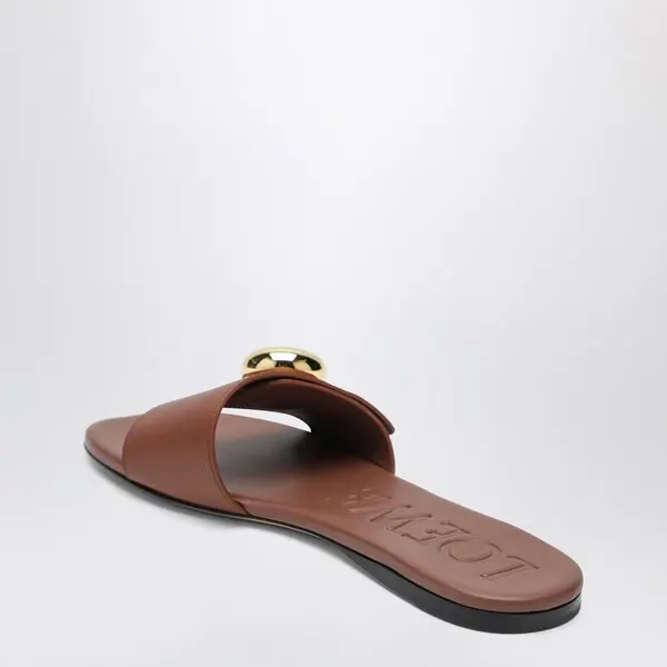 Loewe Leather Pebble Slides With Gold Anagram Medallion - Brown