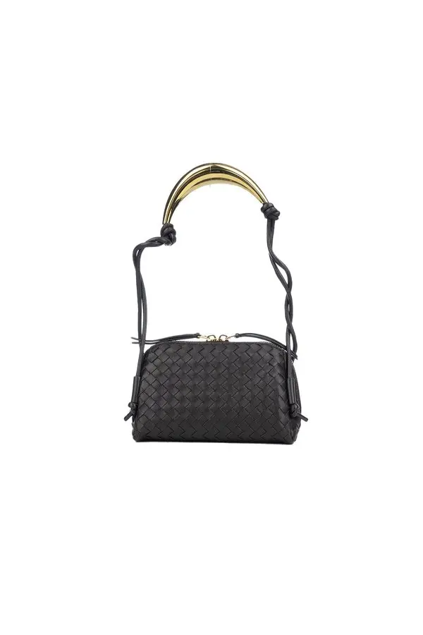 Bottega Veneta Woven Clutch With Gold Tone Hoop Handle - Multicolor