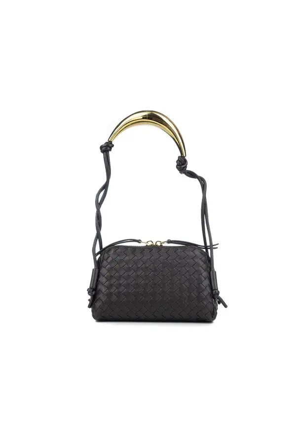 Bottega Veneta Woven Clutch With Gold Tone Hoop Handle - Multicolor