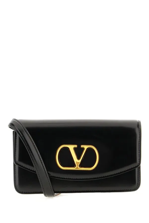 Valentino Garavani Black Leather Clutch Bag With Gold Tone Logo - Multicolor