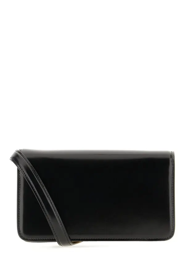Valentino Garavani Black Leather Clutch Bag With Gold Tone Logo