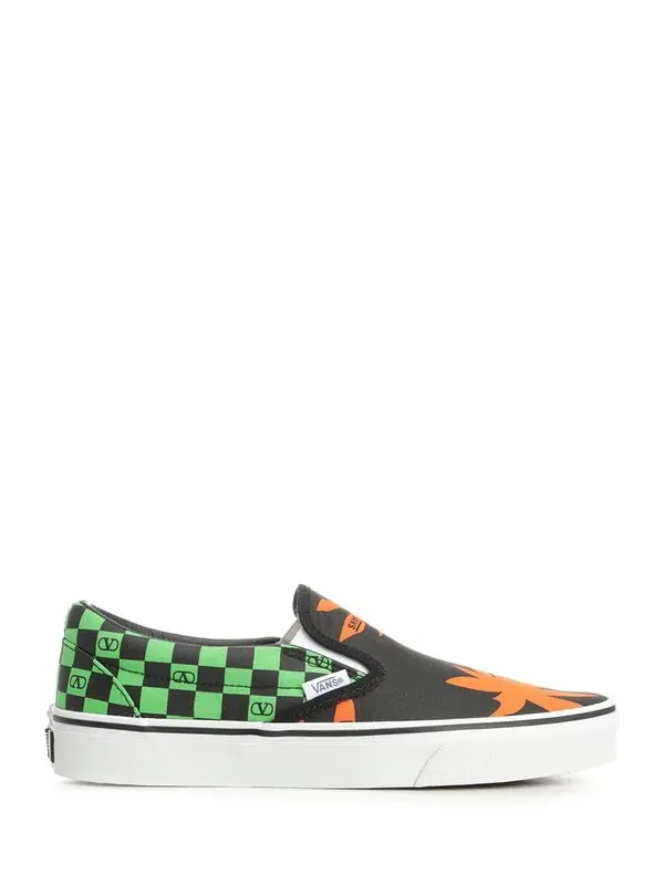 Valentino Garavani X Vans Slip-on Sneakers With Vlogo Checkerboard And Tropical Leaf Print