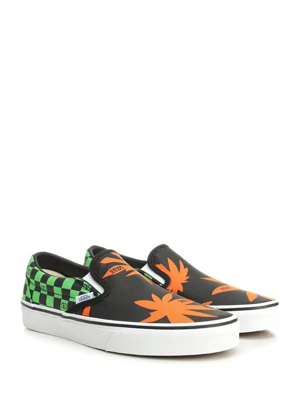 Valentino Garavani X Vans Slip-on Sneakers With Vlogo Checkerboard And Tropical Leaf Print