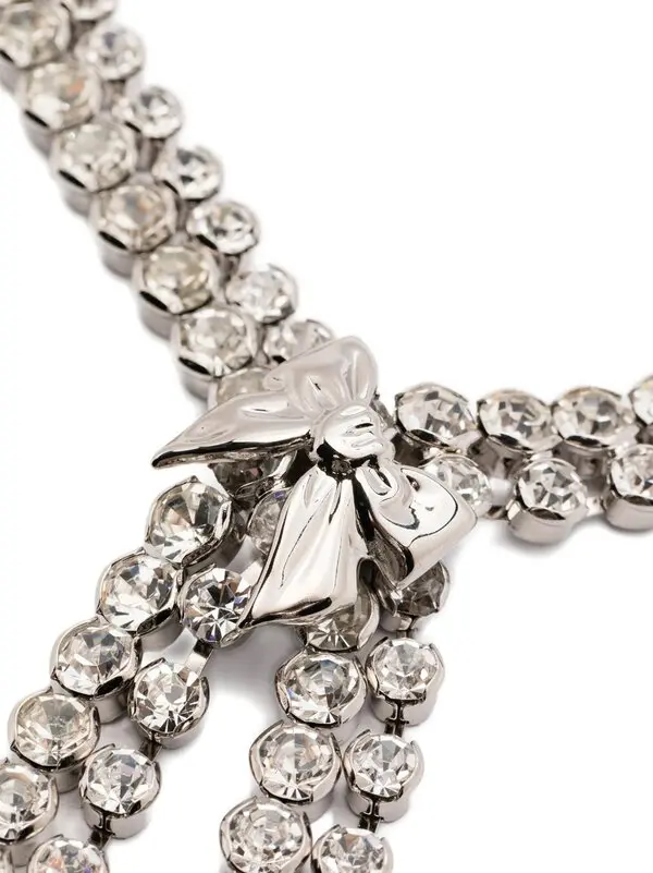 Alessandra Rich Crystal Bow Necklace - Silver
