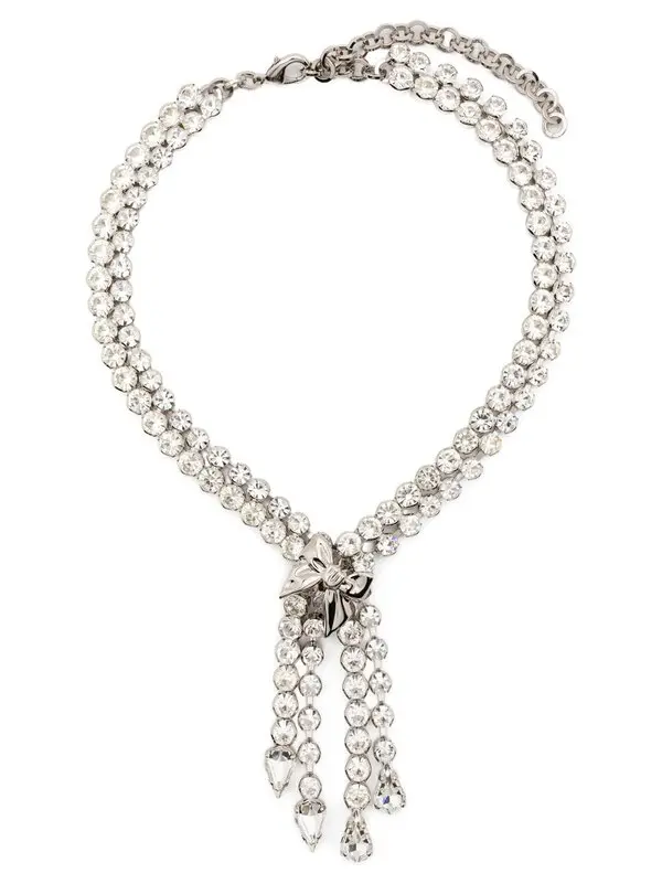 Alessandra Rich Crystal Bow Necklace - Silver