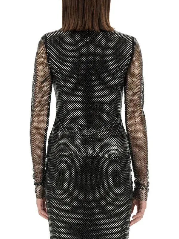 Sportmax Valdai Mesh Embellished Turtleneck Top - Black