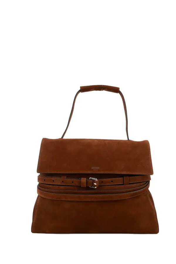 Moschino Suede Handheld Bag With Buckle Detail - Multicolor