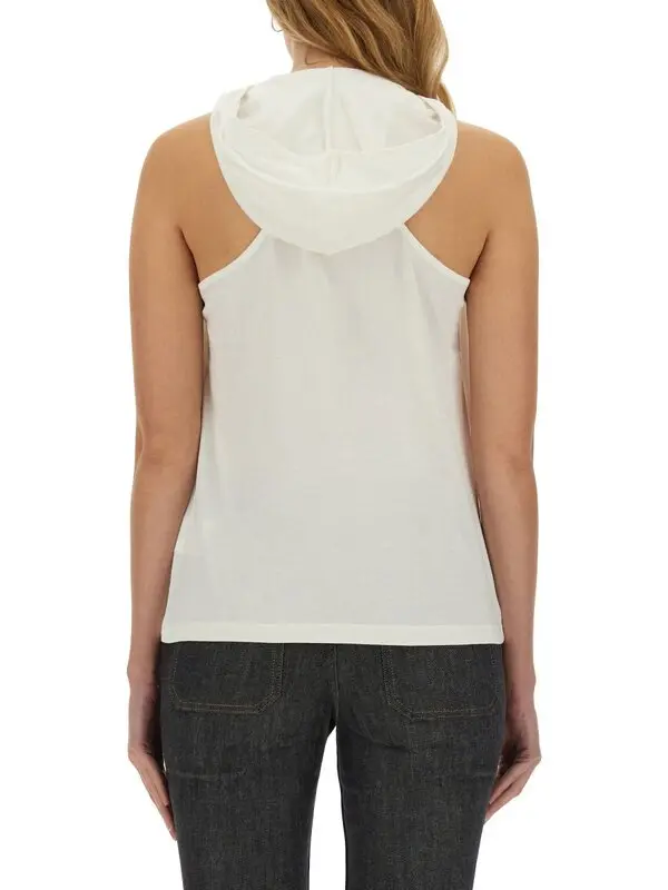 COURREGES Cotton Sleeveless Top With Logo Detail - White