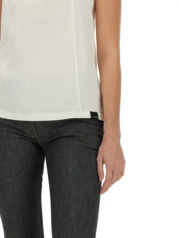 COURREGES Cotton Sleeveless Top With Logo Detail - White
