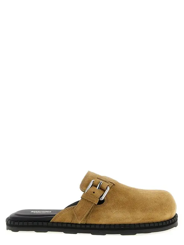 Moschino Suede Sabots With Buckle Detail