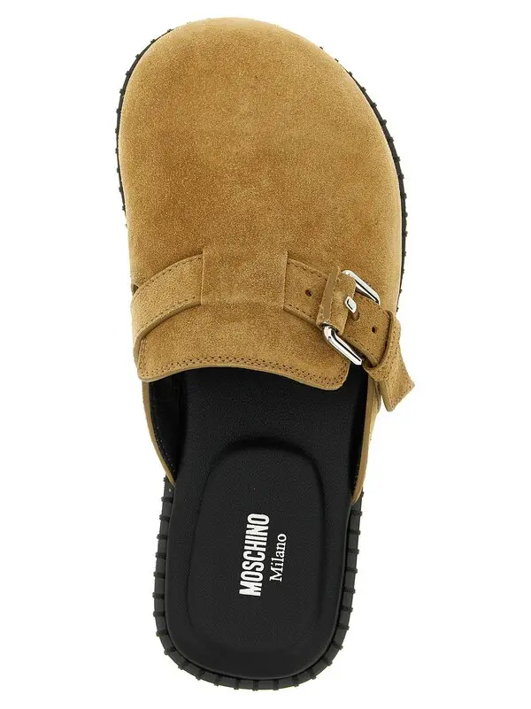 Moschino Suede Sabots With Buckle Detail