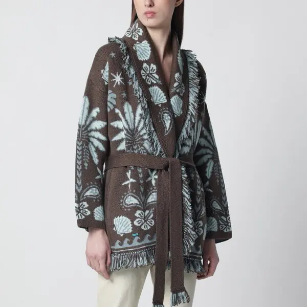 Alanui Echoes Of The Island" Jacquard Cardigan With Fringe - Brown