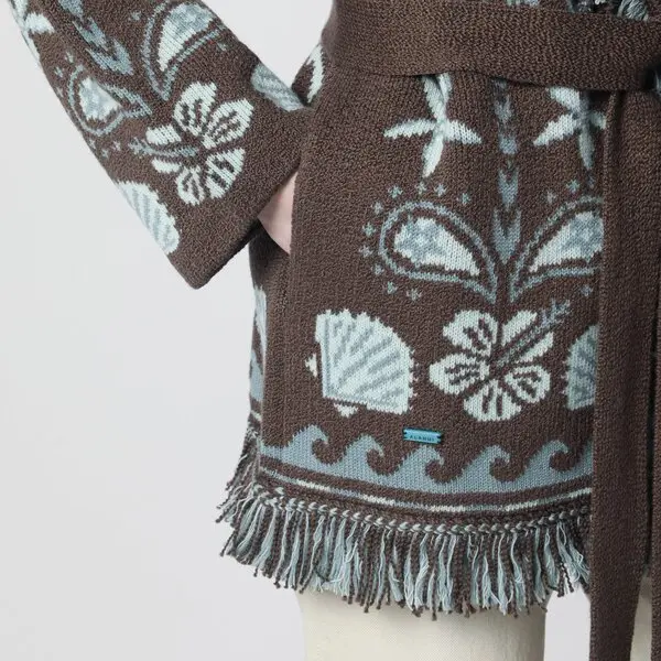 Alanui Echoes Of The Island" Jacquard Cardigan With Fringe - Brown