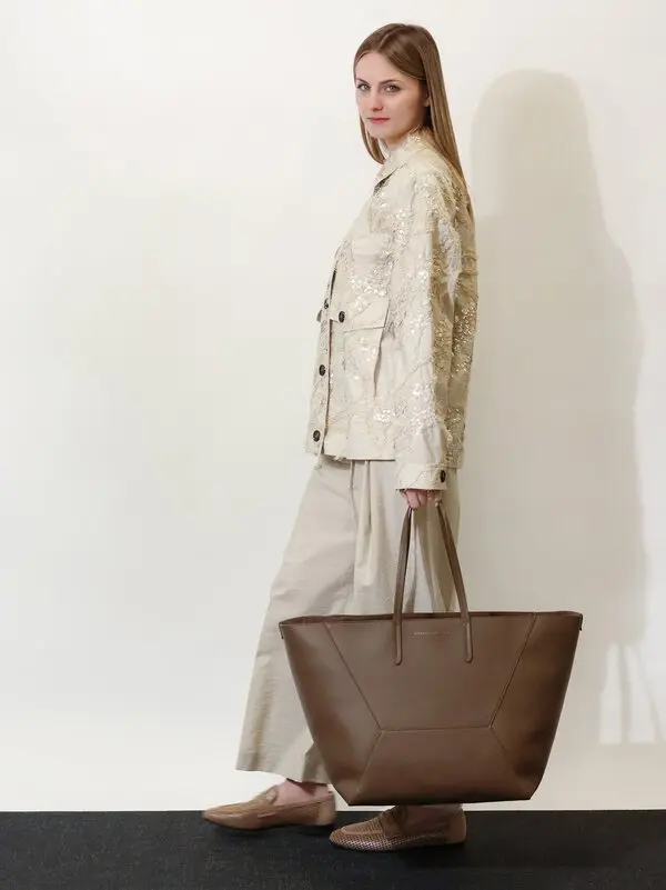 Brunello Cucinelli Duo Hammered Leather Tote - Multicolor