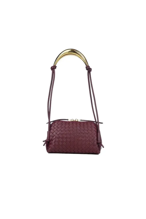 Bottega Veneta Woven Clutch With Gold Tone Hoop Handle - Multicolor
