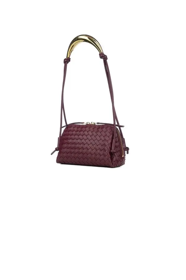 Bottega Veneta Woven Clutch With Gold Tone Hoop Handle - Multicolor