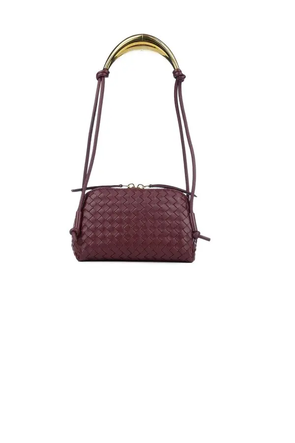Bottega Veneta Woven Clutch With Gold Tone Hoop Handle - Multicolor