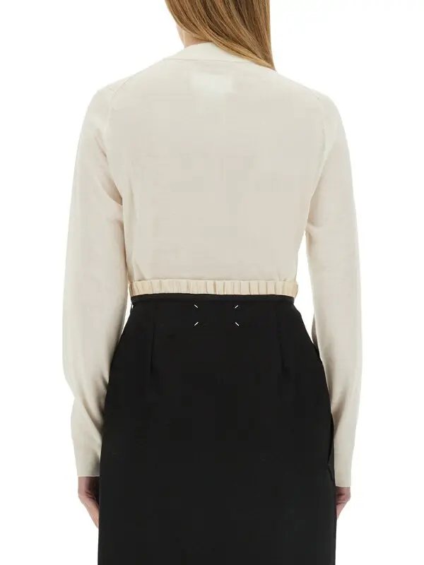 MAISON MARGIELA Wool Jersey High Neck Long Sleeve Sweater With Gathered Detail - Cream