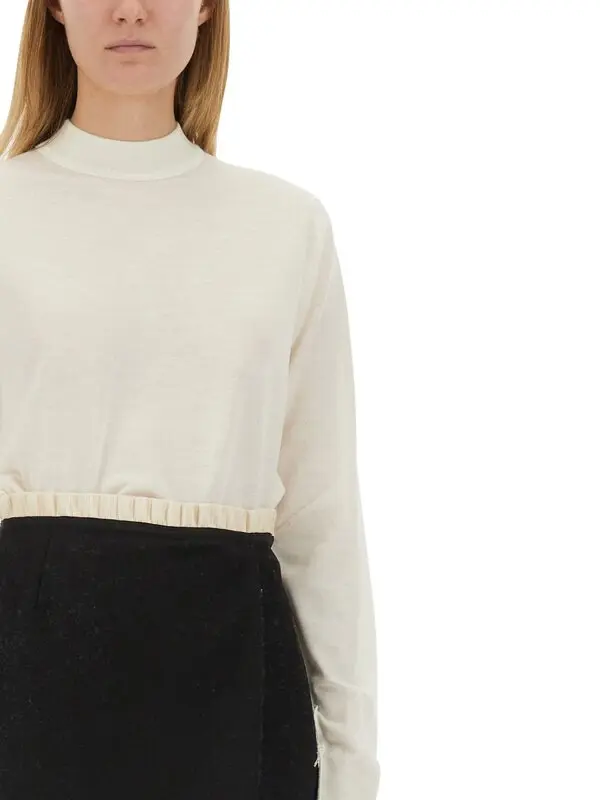 MAISON MARGIELA Wool Jersey High Neck Long Sleeve Sweater With Gathered Detail - Cream