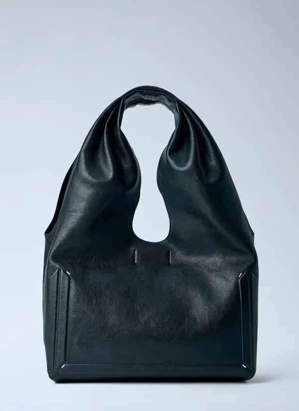 MAISON MARGIELA Medium Box Tote Bag In Textured Leather - Black