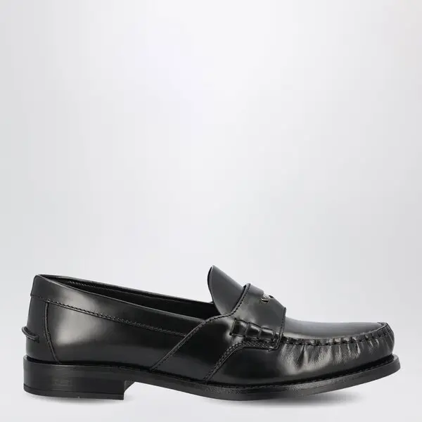 Prada Brushed Leather Loafers With Enamelled Triangle Logo - Black